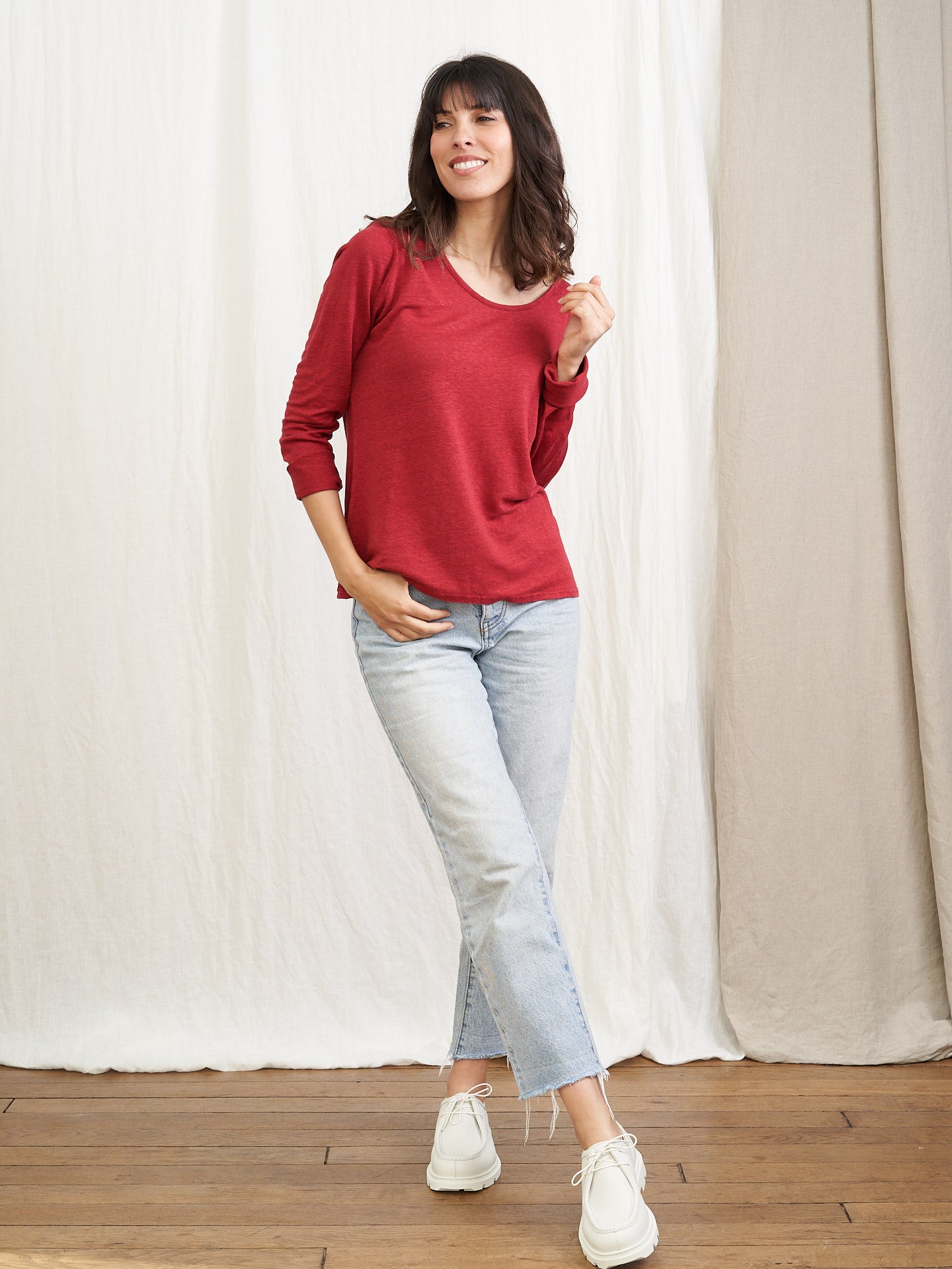 T-shirt manches longues en lin rouge Kipluzet